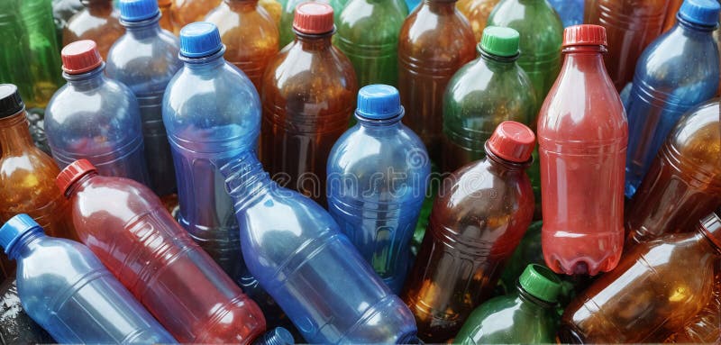 Colored and Used Plastic Bottles that are Reprocessed or Recycled after ...