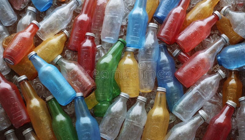 Colored and Used Plastic Bottles that are Reprocessed or Recycled after ...