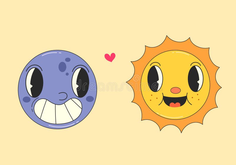 Colored Vector Illustration with Smiling Moon and Talking Sun in Groovy ...