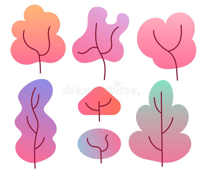 Colored Vector Illustration with Various Abstract Tree Icons Stock ...