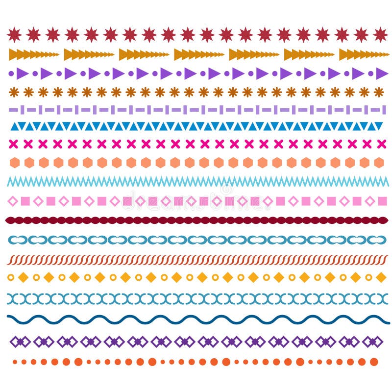Colored Vector Line Borders. Pattern Brushes or Frame Design Elements ...