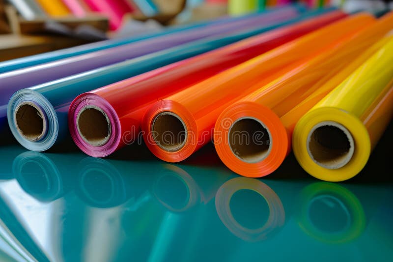 Colored Vinyl Rolls Neatly Arranged on a Table Stock Illustration ...