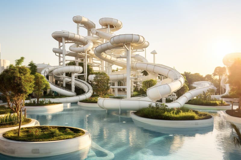 Colored Water Park Slides without People Stock Photo - Image of flight ...