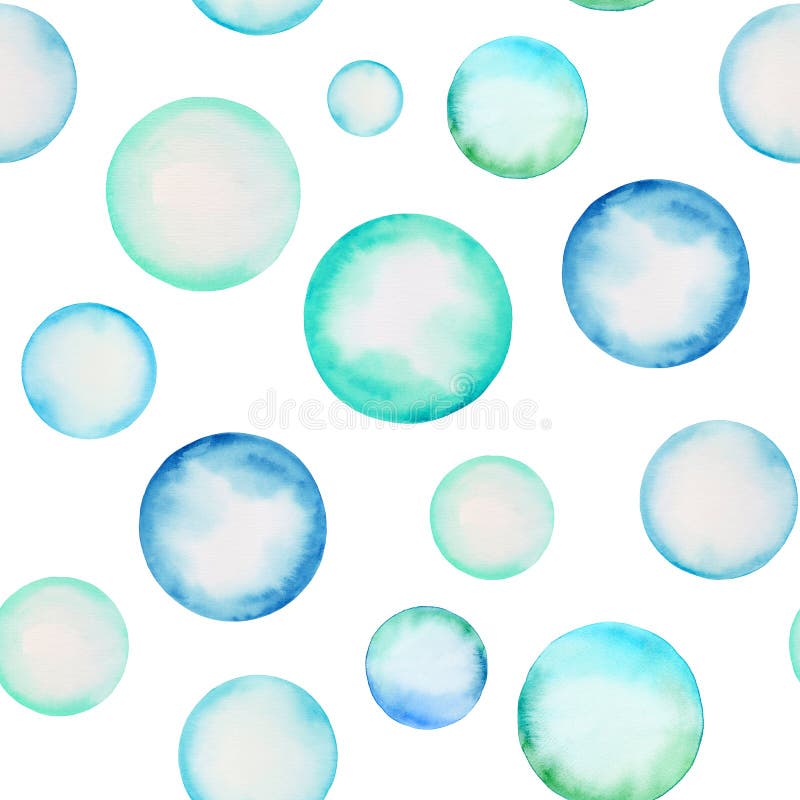 Colored Watercolor Circles. Seamless Pattern. Blue Bubbles Stock ...