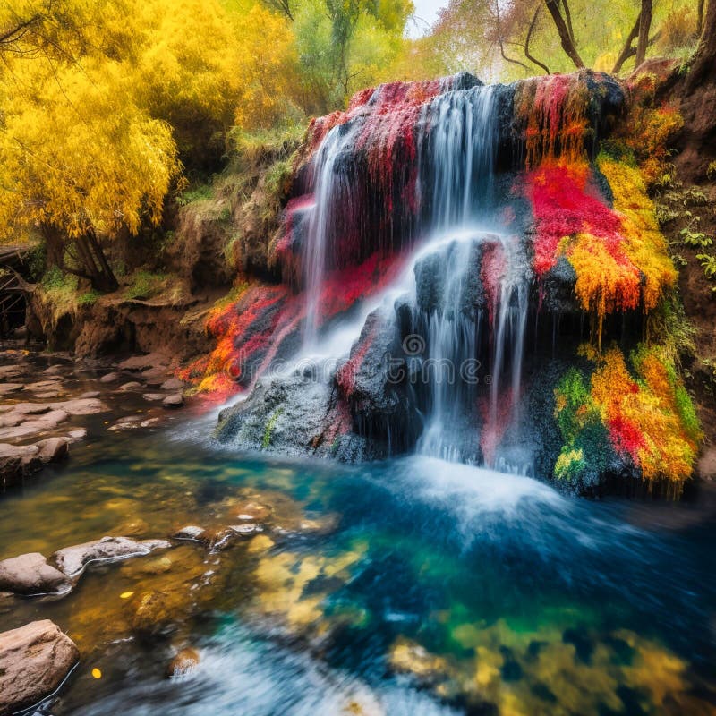 Colored Waterfall. in the Middle of Natural Nature, Generative AI Stock ...