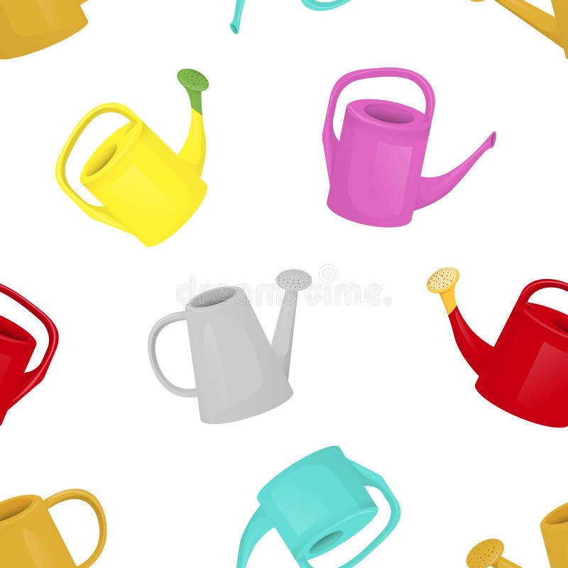 Colored Watering Cans. Seamless Pattern Stock Vector - Illustration of ...