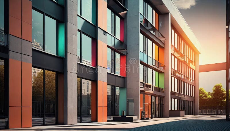 Colored Windows on a Building Stock Illustration - Illustration of ...