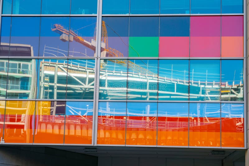 Colored Windows and Construction Reflection Stock Photo - Image of pink ...