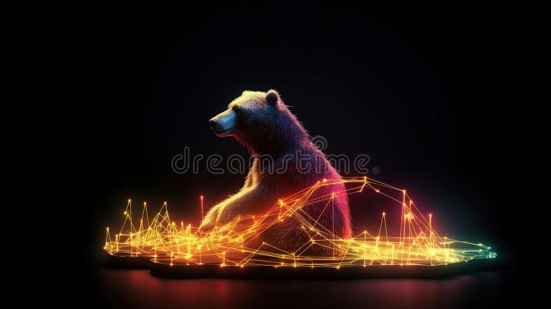 Colored Wire Art Bear 3d Rendered on Black Background, in the Style of ...