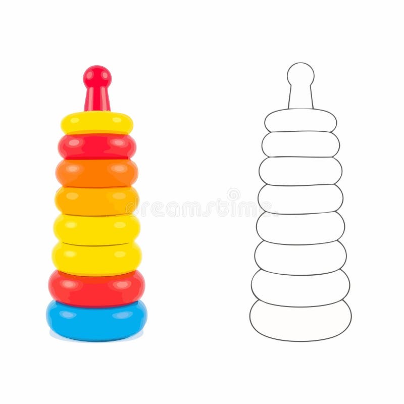 Rainbow Wooden Stacking Rings Coloring Page â€ Colored Left and Outline ...