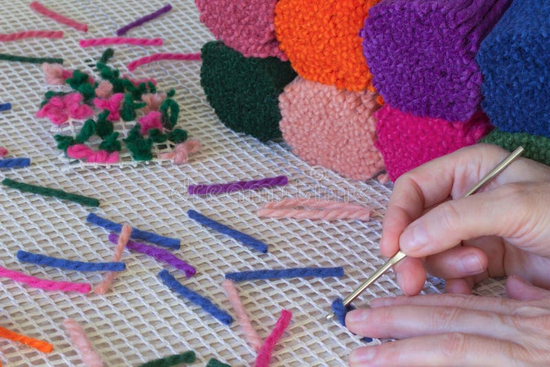 Colored Wool Threads for Weaving Rugs Home. Handmade Stock Photo ...