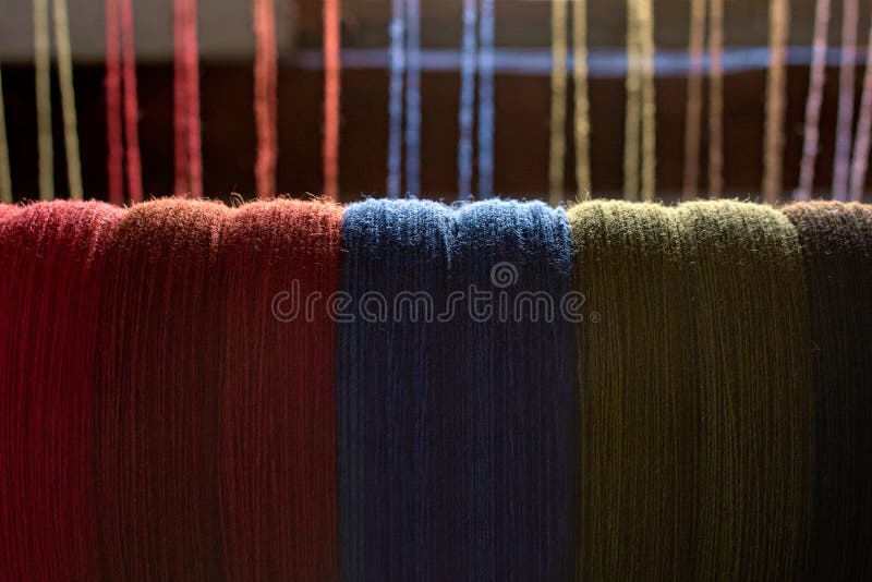 Colored Woolen Threads on an Old Loom, Traditional Yarn in Canada ...