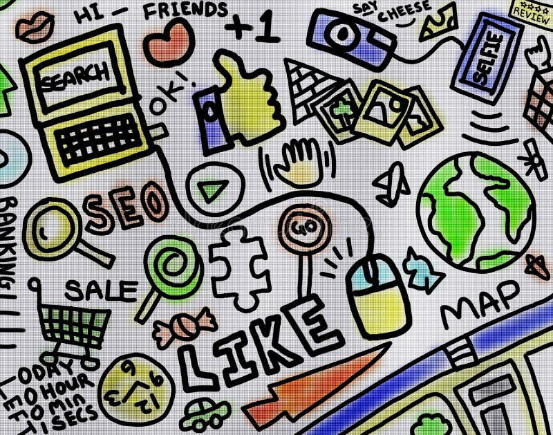 Colored World of Internet Drawing Art Stock Illustration - Illustration ...