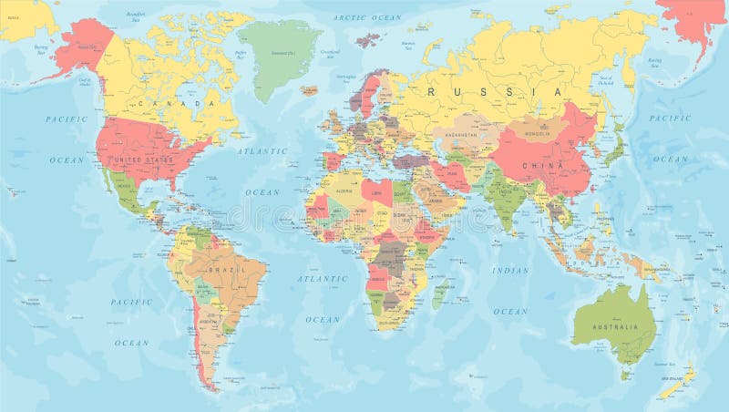 Colored World Map - Vector Illustration Stock Illustration ...