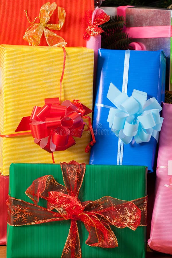 Colored Wrapped Christmas Presents Stock Image - Image of shiny ...