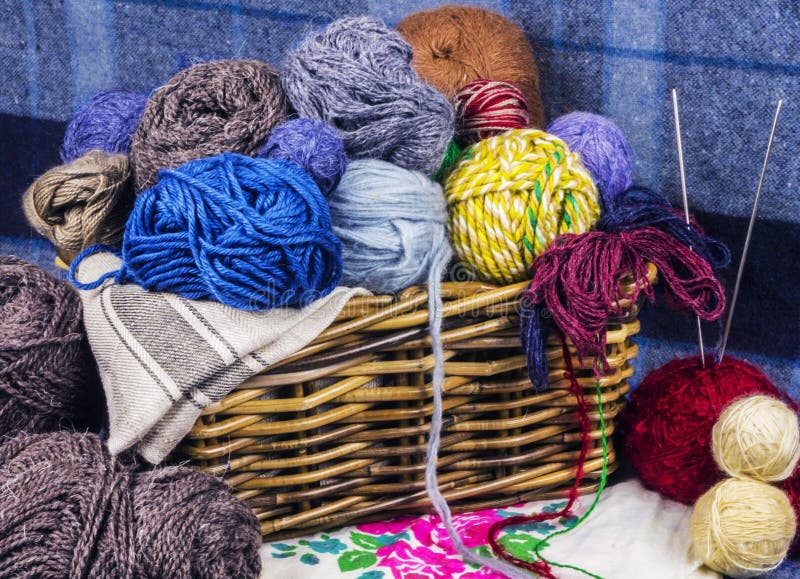 Colored yarn in basket stock image. Image of yarn, thread - 82486979
