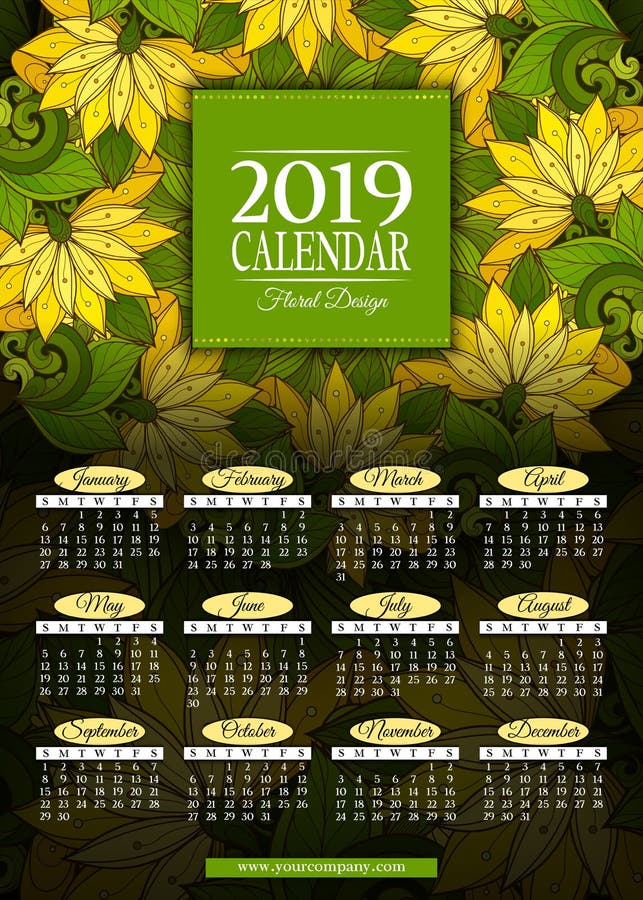 Colored 2019 Year Calendar Rectangular Template Stock Vector ...