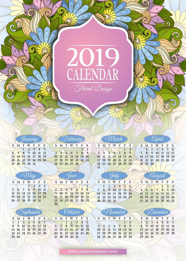 Colored 2019 Year Calendar Rectangular Template Stock Vector ...