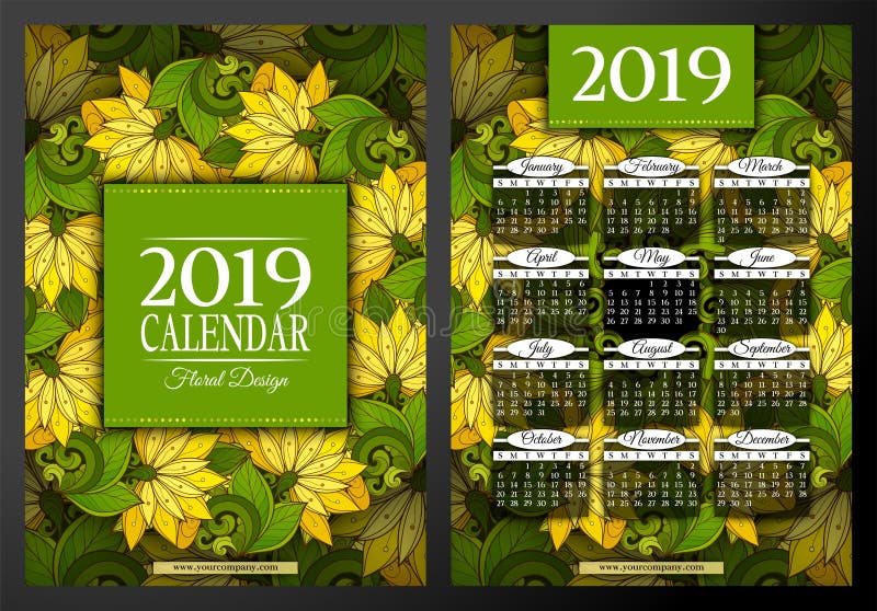 Colored 2019 Year Calendar Rectangular Template Stock Vector ...
