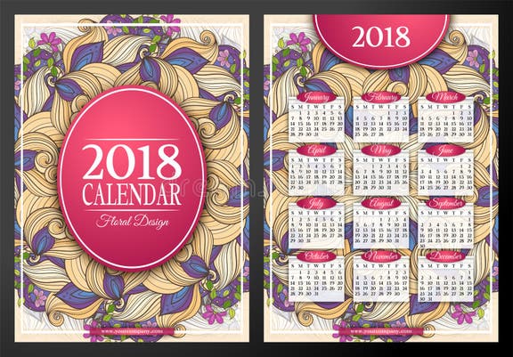 Colored 2018 Year Calendar Rectangular Template, Double-sided Stock ...