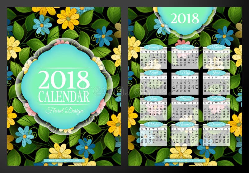 Colored 2018 Year Calendar Rectangular Template, Double-sided Stock ...