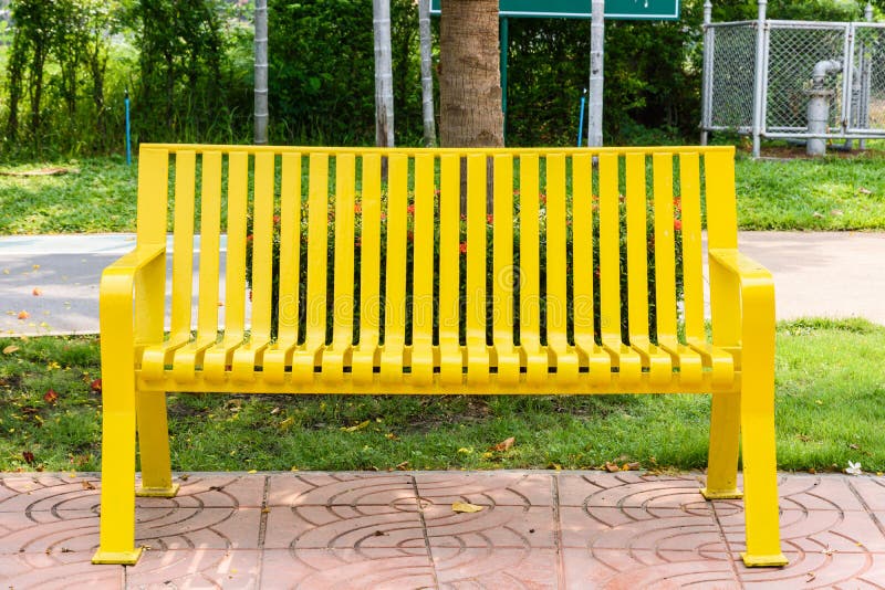 Colored yellow bench stock image. Image of leaf, beautiful - 217687537