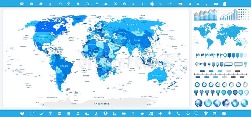 Colores Azules Del Mapa Del Mundo Y Elementos Infographic Ilustración ...