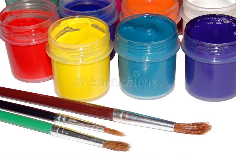 Colores Paints and Brushes on White Background Stock Photo - Image of ...
