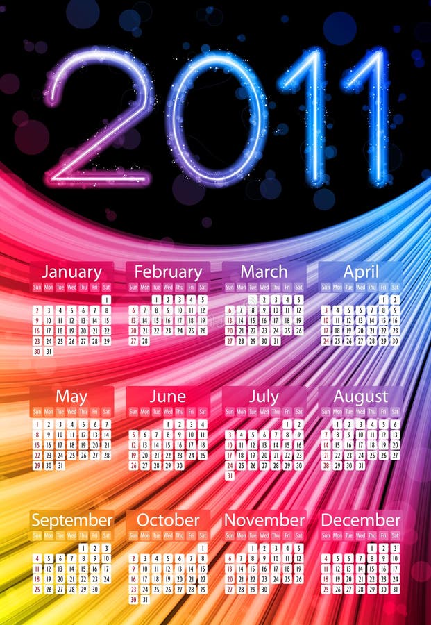 Colorful 2011 Calendar on Black Stock Vector - Illustration of november ...