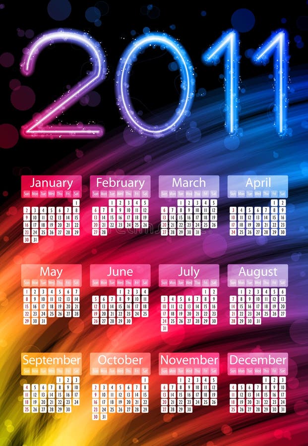 Colorful 2011 Calendar on Black Stock Vector - Illustration of black ...