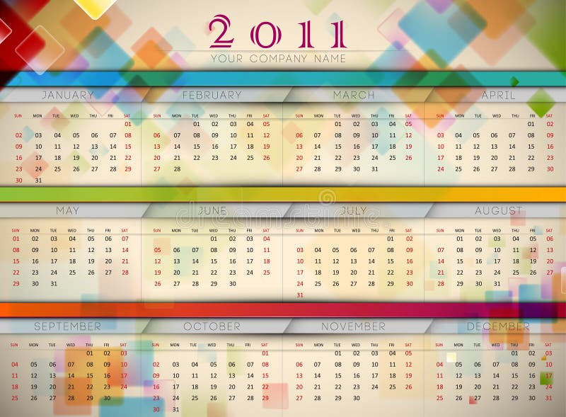 Colorful 2011 Wall Calendar Stock Vector - Illustration of appointment ...