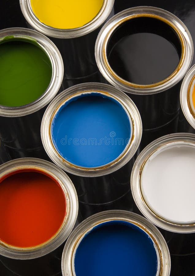 Cans of Paint, Primary Colors, Red and Yellow, Decorating Stock Photo ...