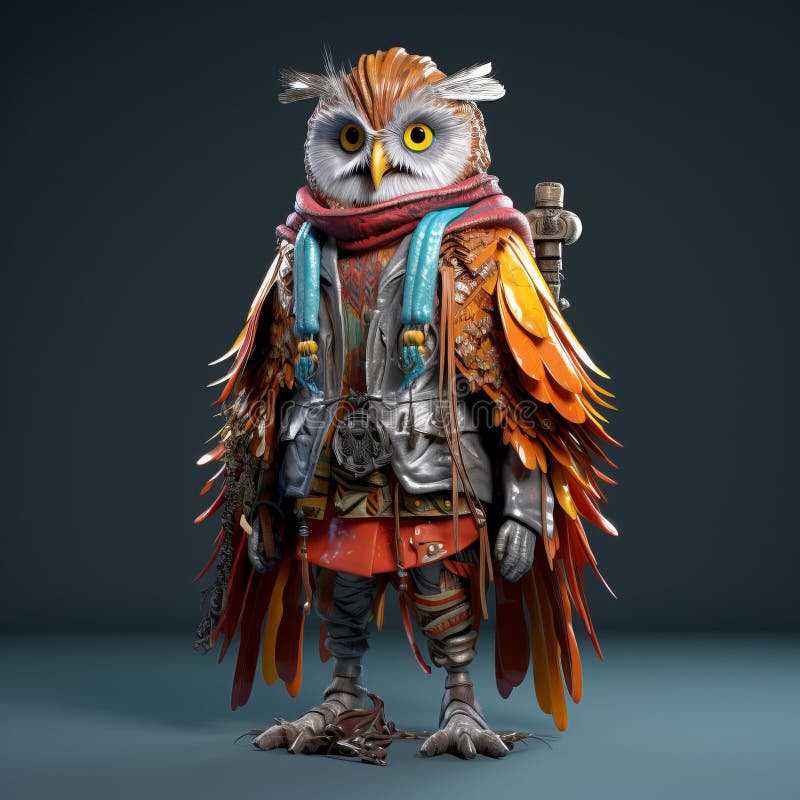 Colorful 3d Fantasy Owl Warrior Character Design for Lords of Eora Stock Illustration ...