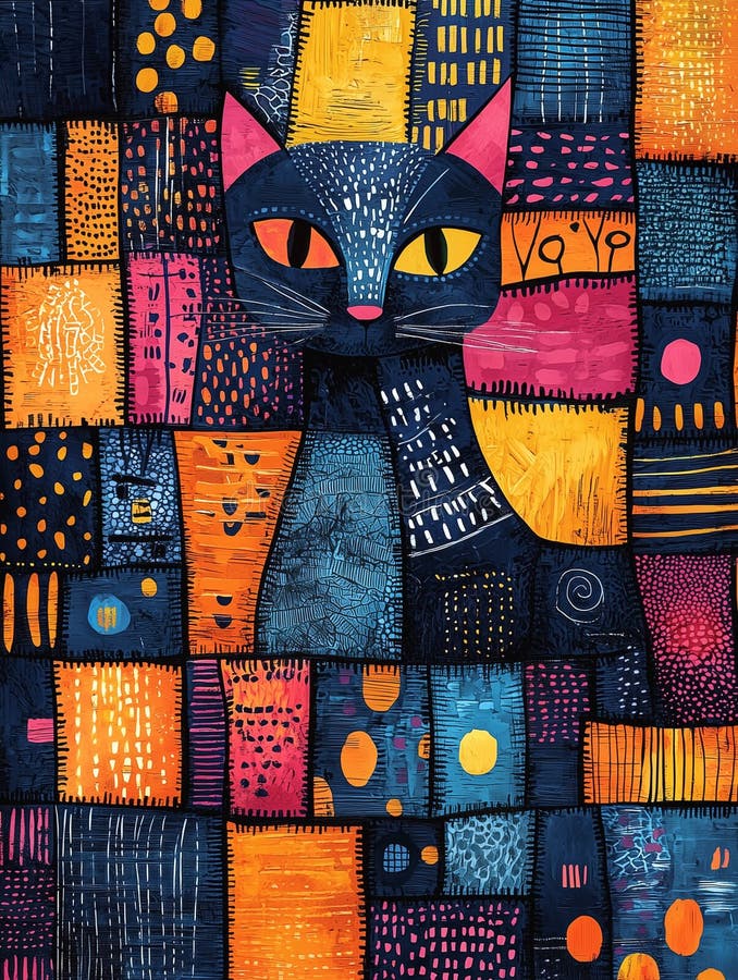 AI Generated. Colorful Abstract African Fabric Art with a Cat and ...