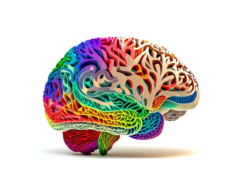 Colorful Abstract AI Generated 3d Human Brain on White Background ...