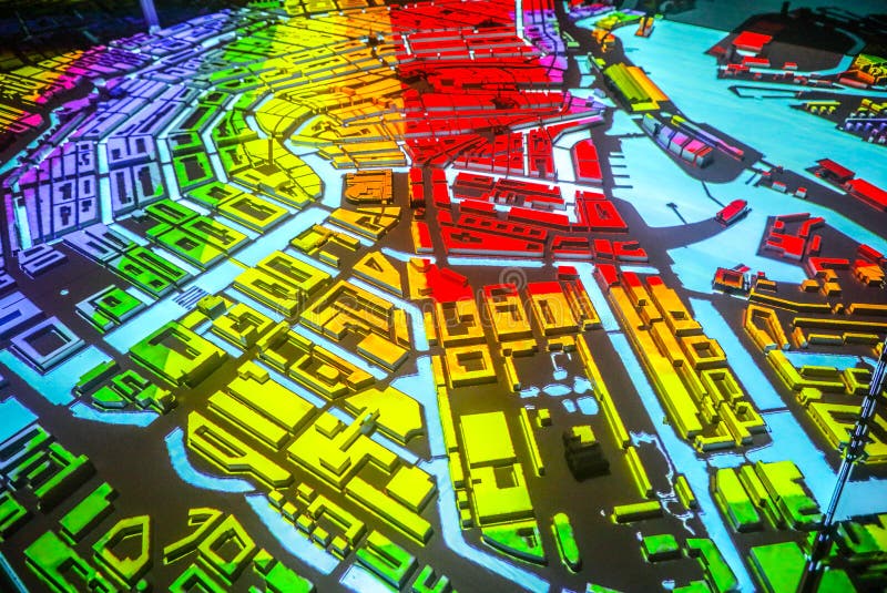 Colorful Abstract Amsterdam City Map in Perspective Stock Image - Image ...
