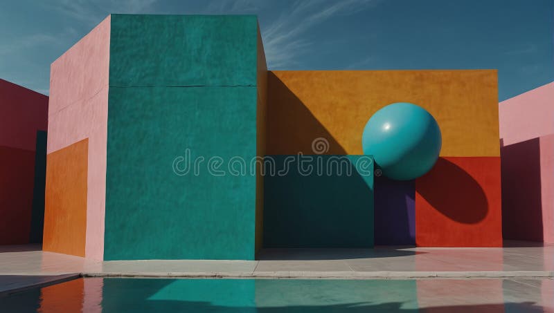 Colorful Abstract Architectural Design with Geometric Shapes and Blue ...