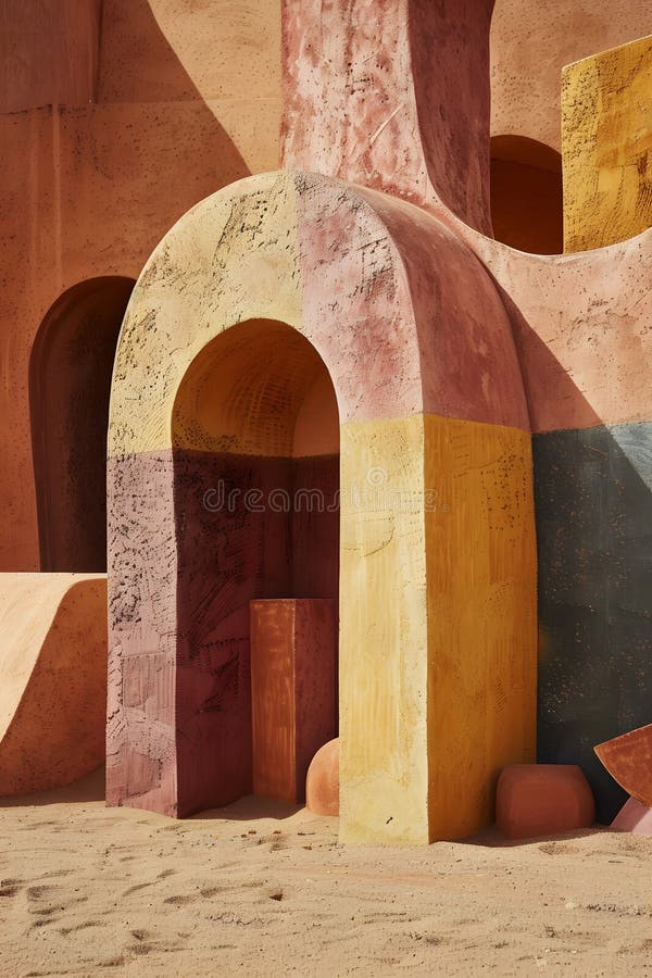 Colorful Abstract Architectural Structure on Sandy Surface Stock Photo ...