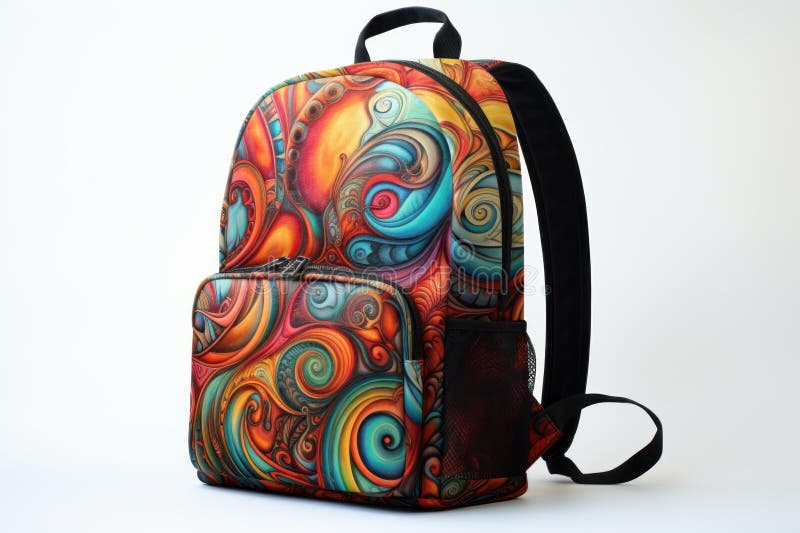 Colorful Abstract Art Backpack on White Background Stock Photo - Image ...
