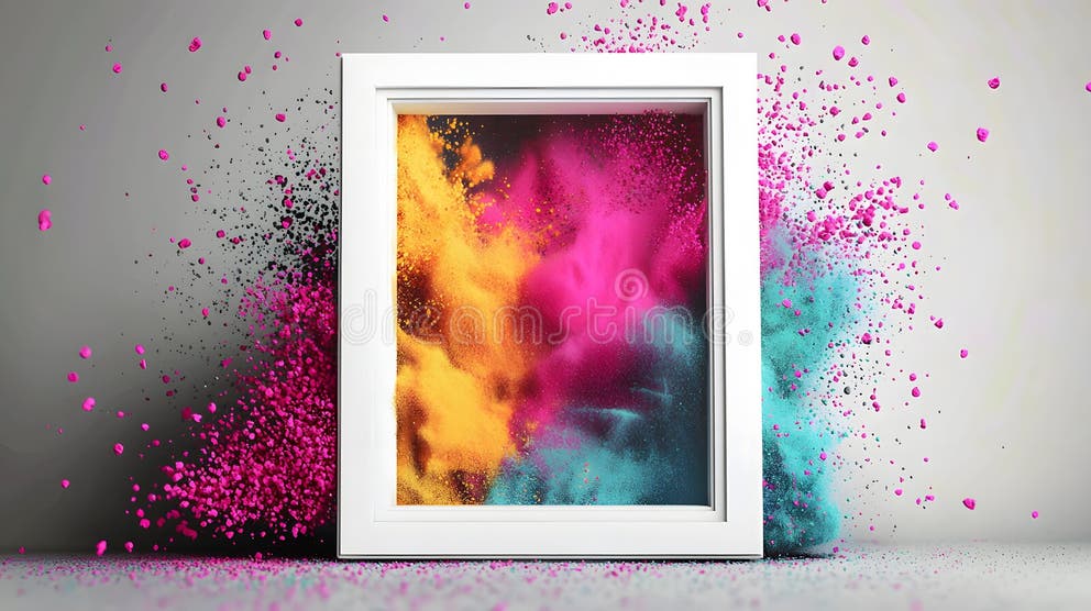 Colorful Abstract Art Bursting from a White Frame Stock Illustration ...
