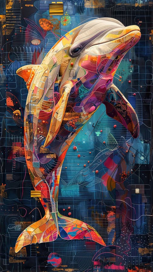 Colorful Abstract Art of a Dolphin in Motion. Stock Illustration ...
