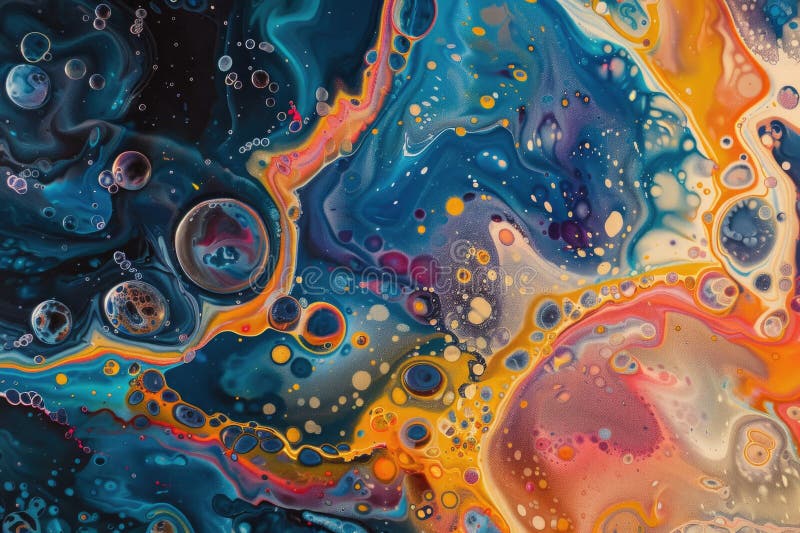 Colorful Abstract Art with Dripping Paint and Bubbles Stock Photo ...