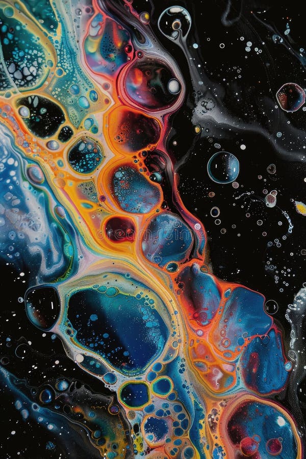 Colorful Abstract Art with Dripping Paint and Bubbles Stock Image ...