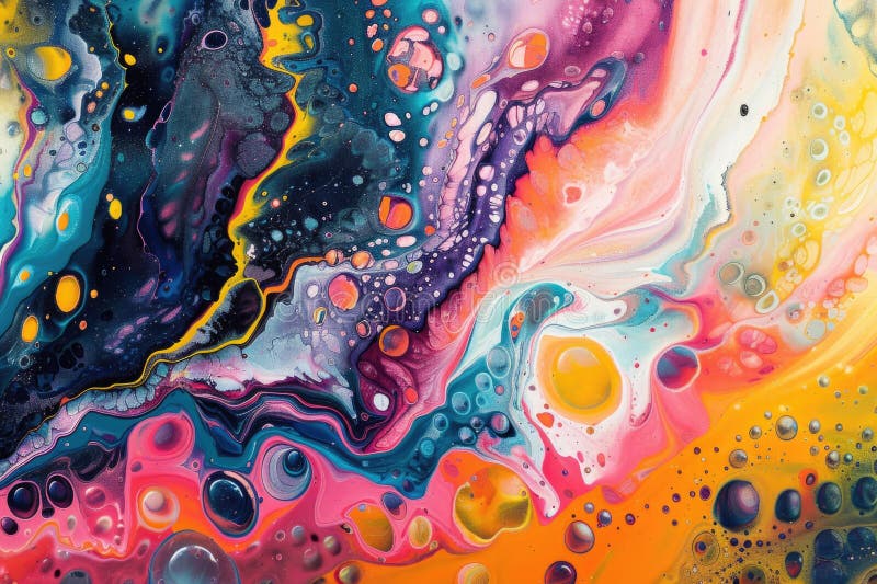 Colorful Abstract Art with Dripping Paint and Bubbles Stock Image ...