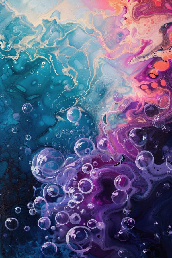 Colorful Abstract Art with Dripping Paint and Bubbles Stock Image ...