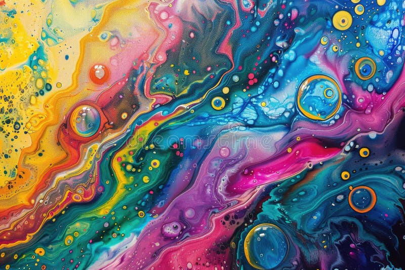 Colorful Abstract Art with Dripping Paint and Bubbles Stock Photo ...