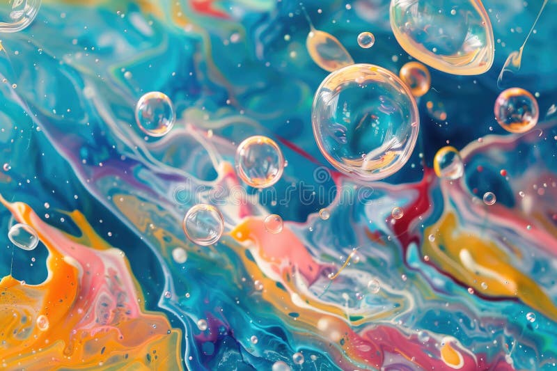 Colorful Abstract Art with Dripping Paint and Bubbles Stock ...
