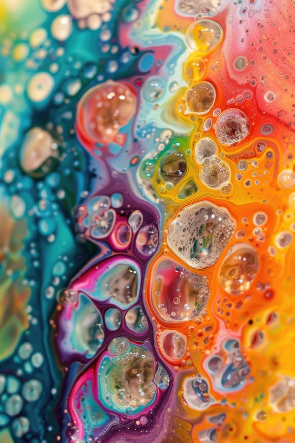 Colorful Abstract Art with Dripping Paint and Bubbles Stock Image ...