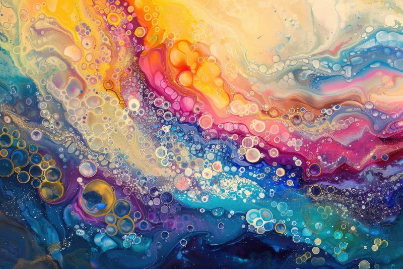 Colorful Abstract Art with Dripping Paint and Bubbles Stock Photo ...