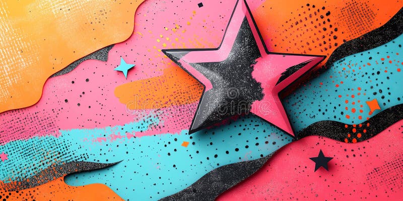 Colorful Abstract Art Featuring a Star and Bold Patterns on a Vibrant ...